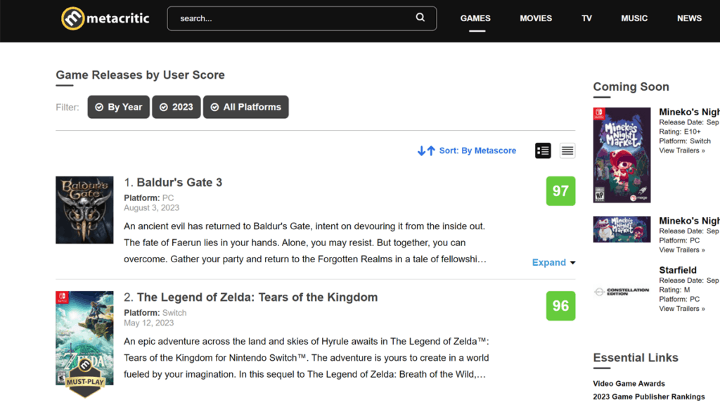 Baldur's Gate 3 Outshines Tears of the Kingdom on Metacritic | WowVendor
